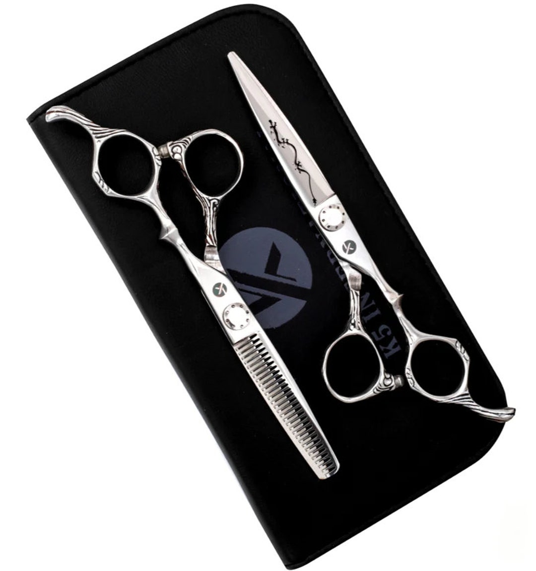 Professional Silver Snake Barber Shears Set Hair Cutting Scissors ...