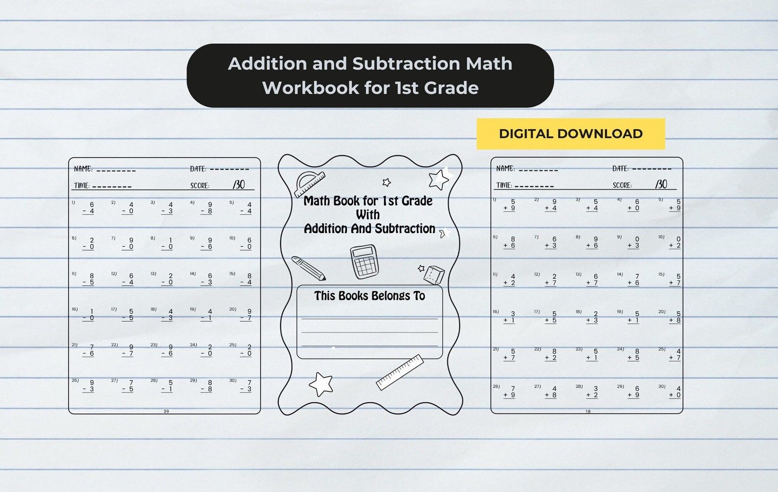72 Printable Math Workbook for 1st Grade, Addition & Subtraction ...