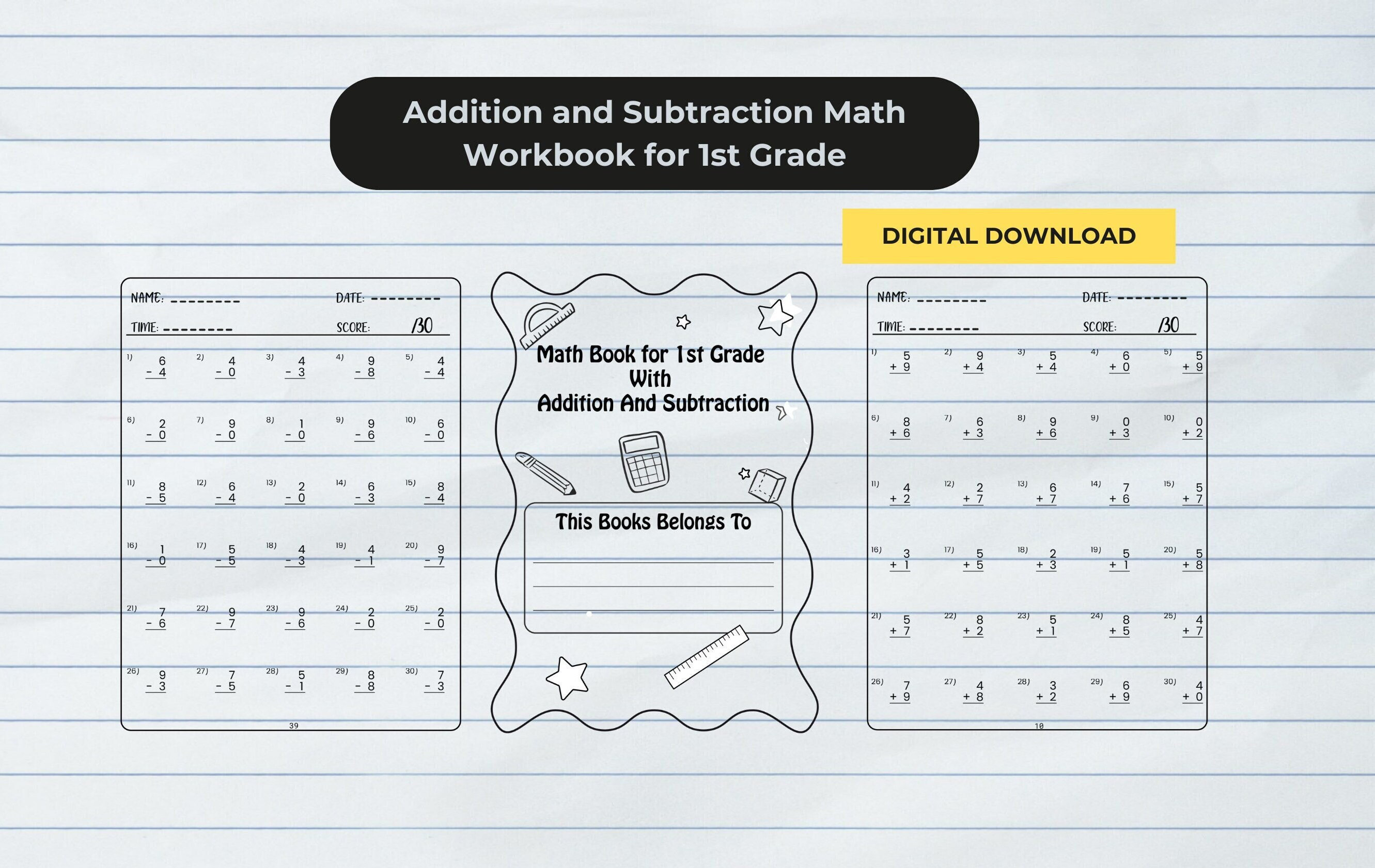 72 Printable Math Workbook for 1st Grade, Addition & Subtraction ...