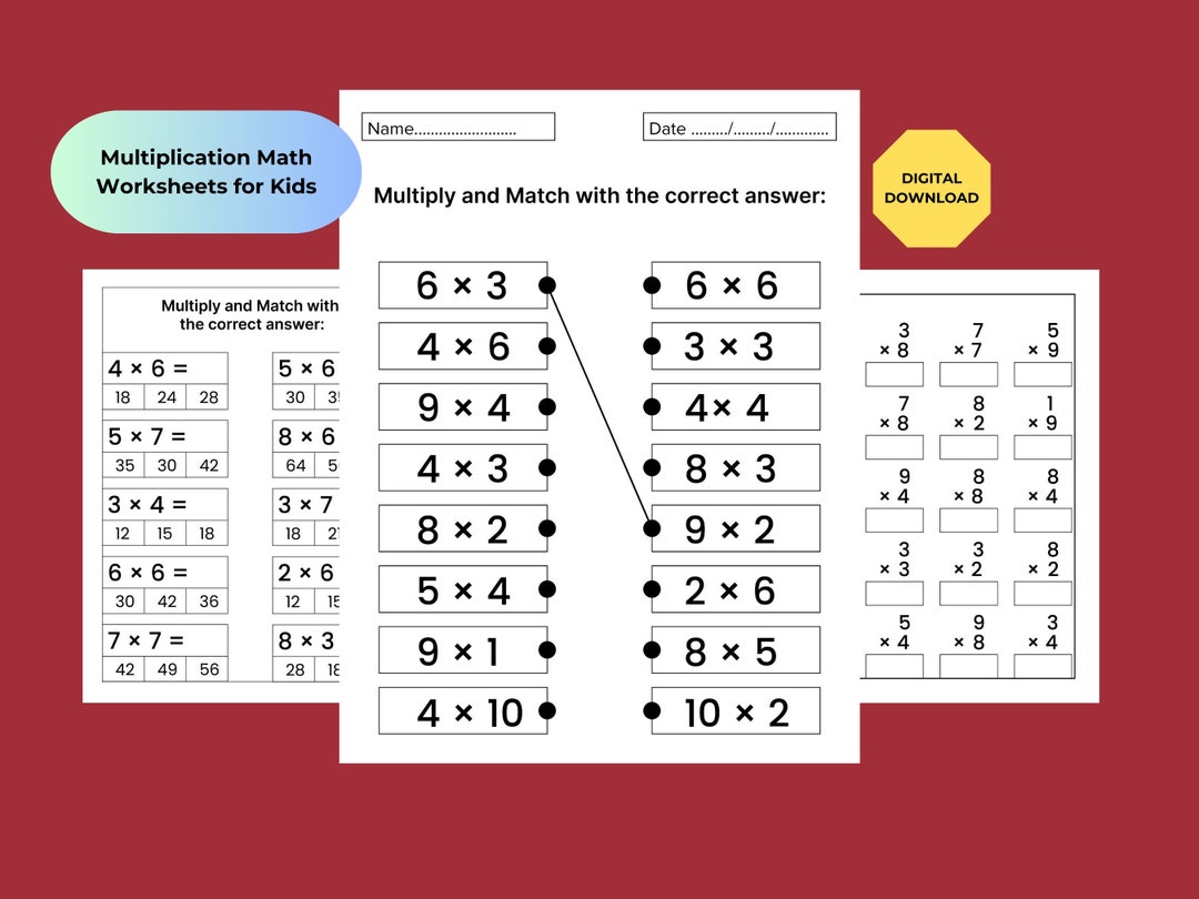 8 Printable Multiplication Math Worksheets for Kids, 1st Grade Math ...
