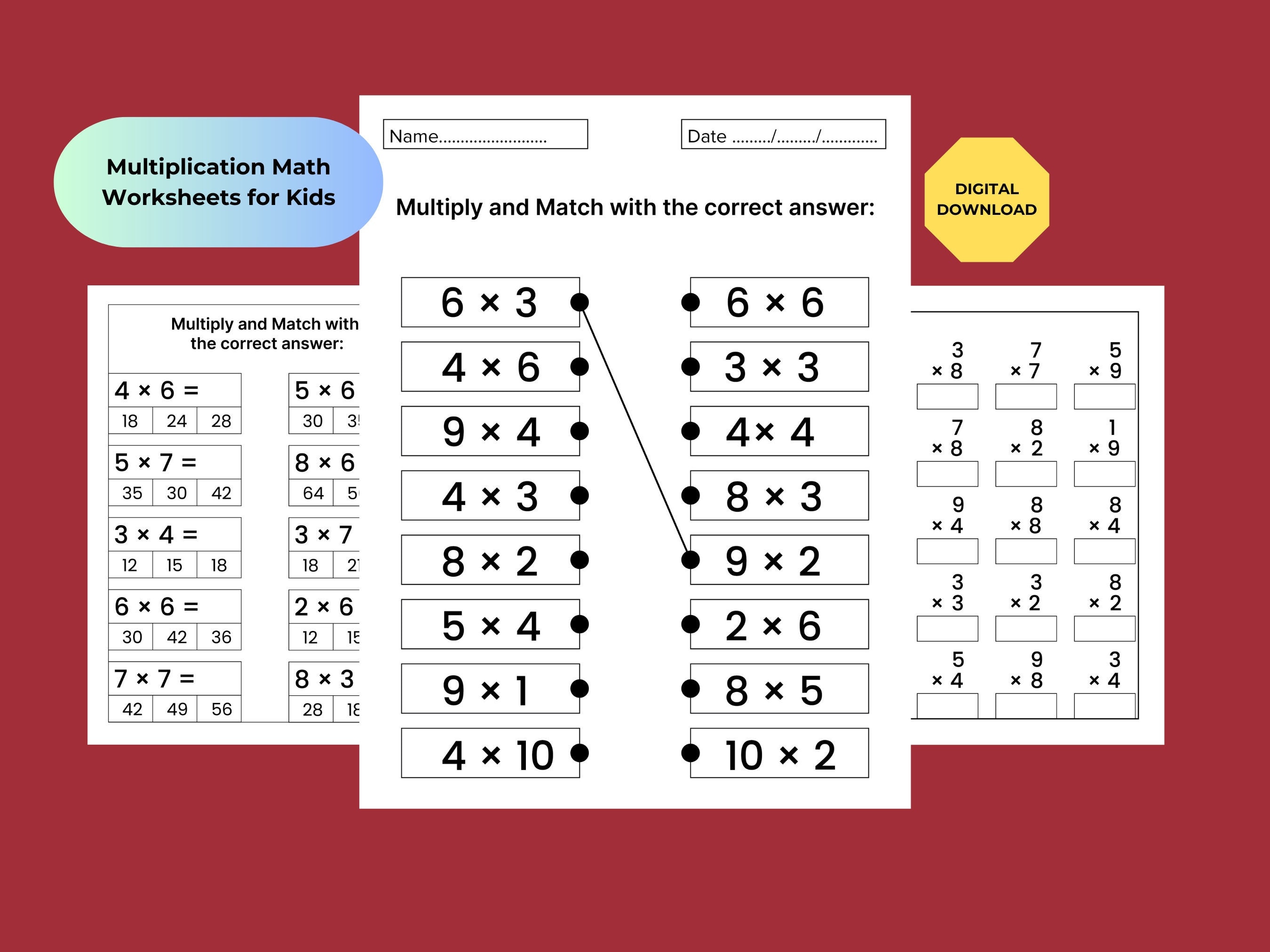 8 Printable Multiplication Math Worksheets for Kids, 1st Grade Math ...