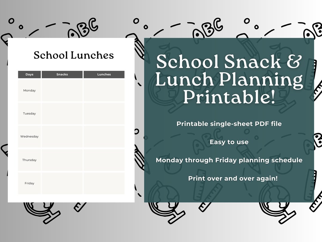 School Lunch Planner - Printable - Etsy