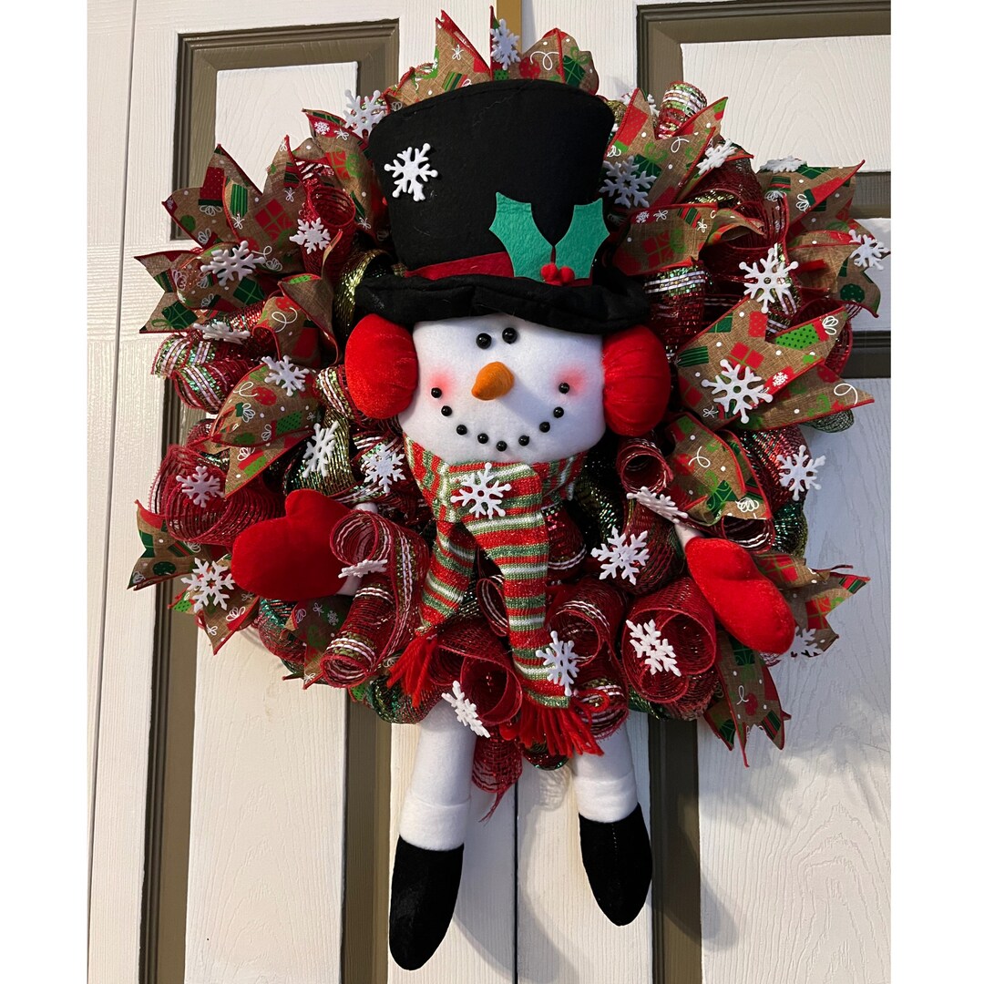 Snowman Wreath Christmas Wreath Winter Wreath Snowman Door - Etsy