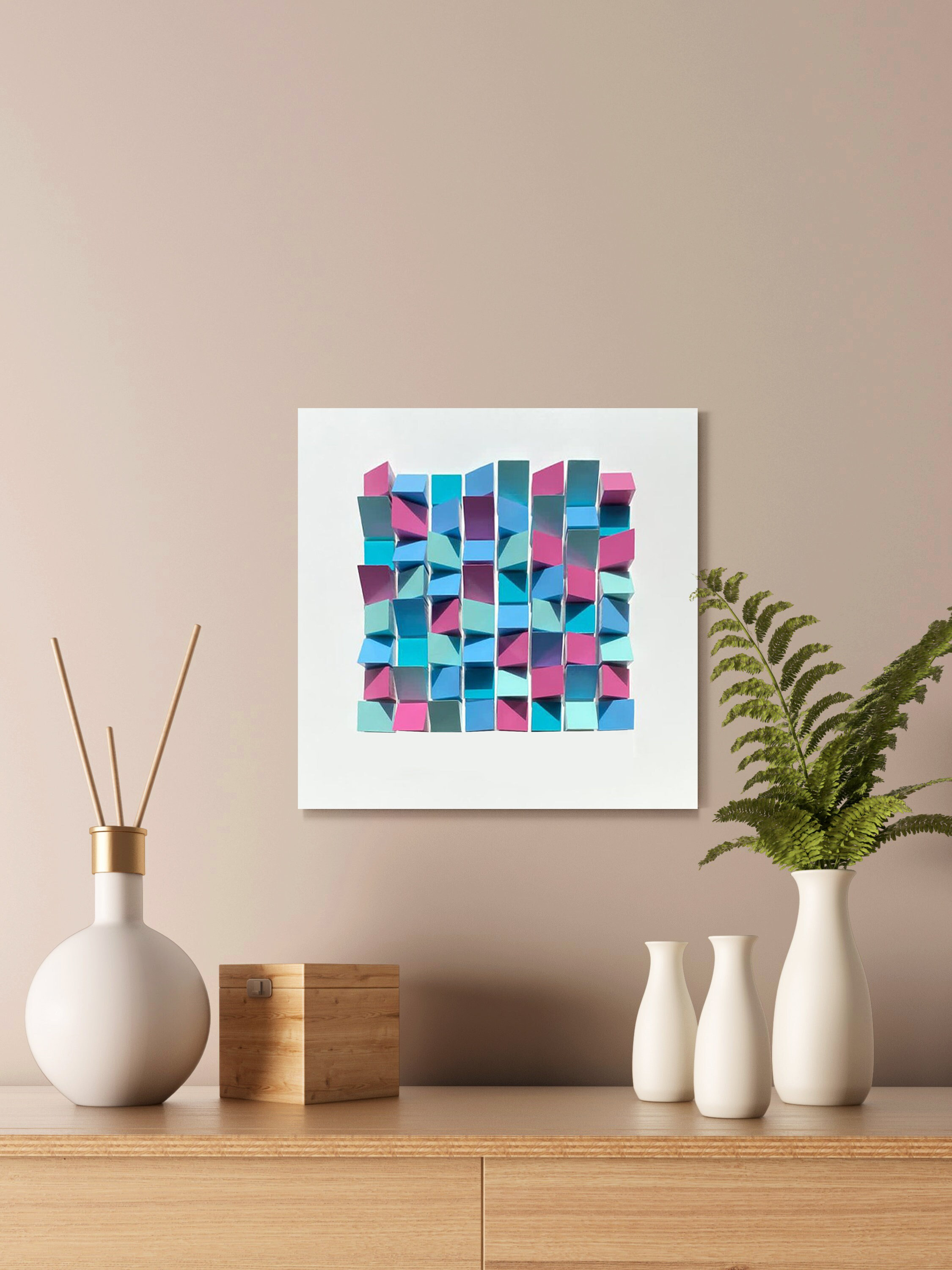 Miami Wall Wood Art: Modern Wooden Frames Inspired by the Colors of Miami, Geometric 3D ...
