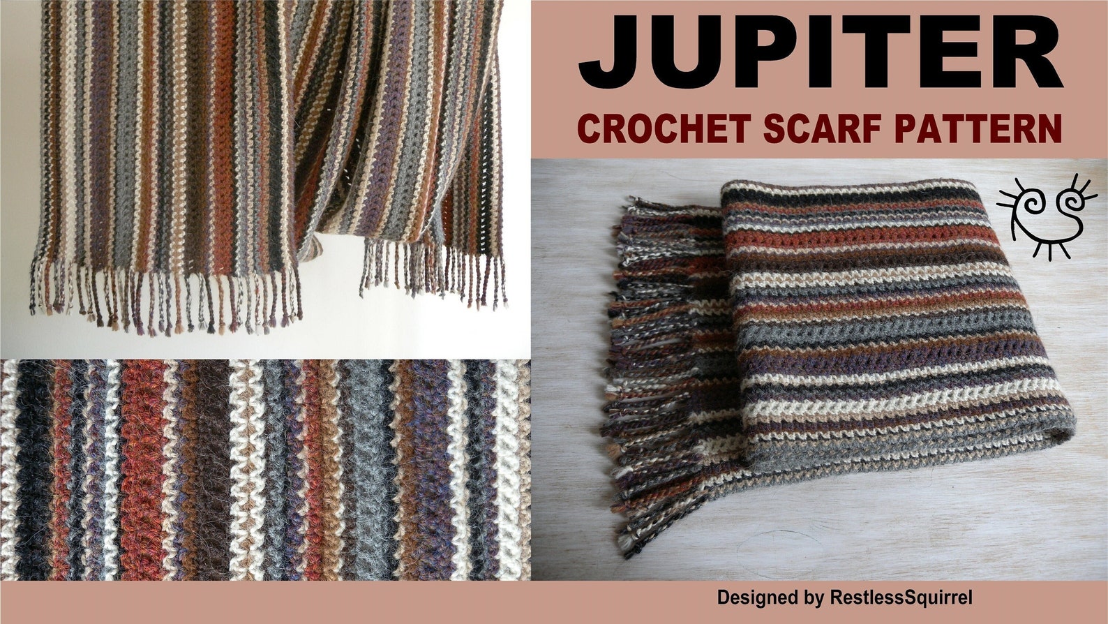 Crochet Scarf Pattern JUPITER Fantasy Model, Boho Style, Very Easy to ...