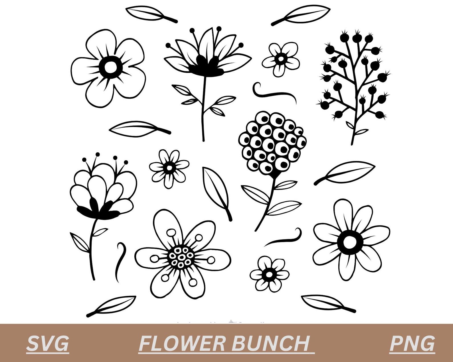 Wild Flower Bunch SVG, Floral SVG, Wildflower Clipart, Black Flower ...