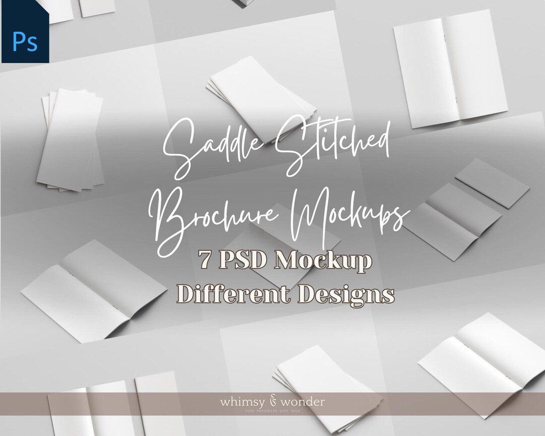 PSD Saddle Stitched Brochure Mockups, White Background Brochure Mockups ...