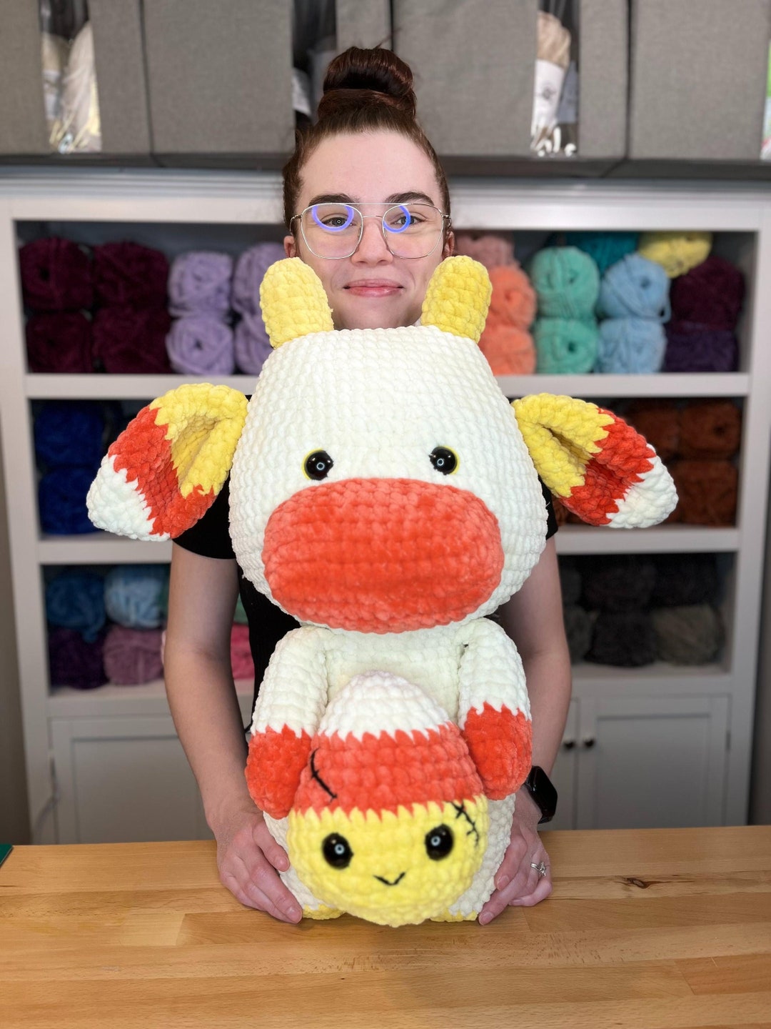 Candace Sweets Loving Candy Corn Cow JUMBO Crochet Plushy Stuffed ...