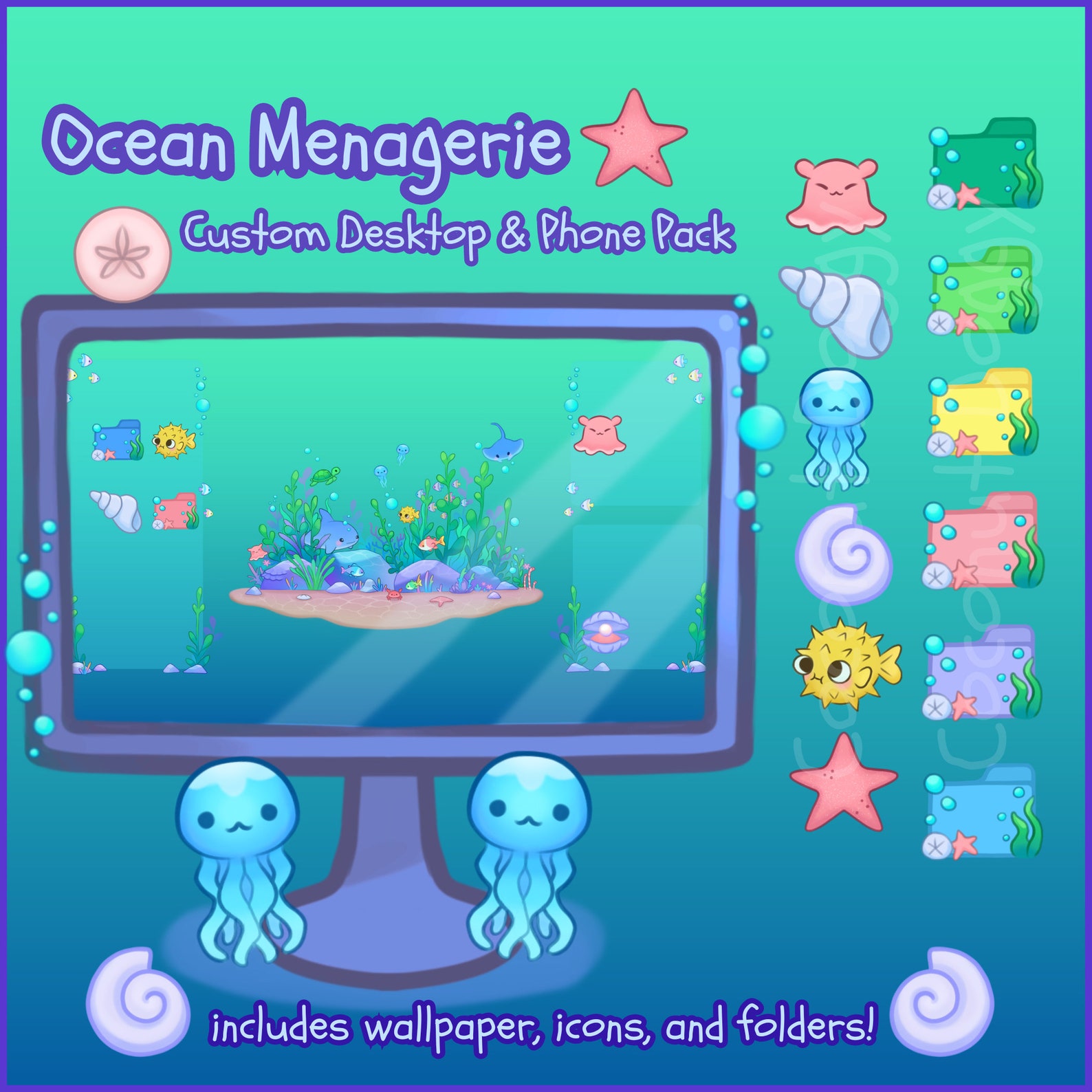 Ocean Menagerie Desktop & Phone Theme Pack Custom Organizer Set With ...