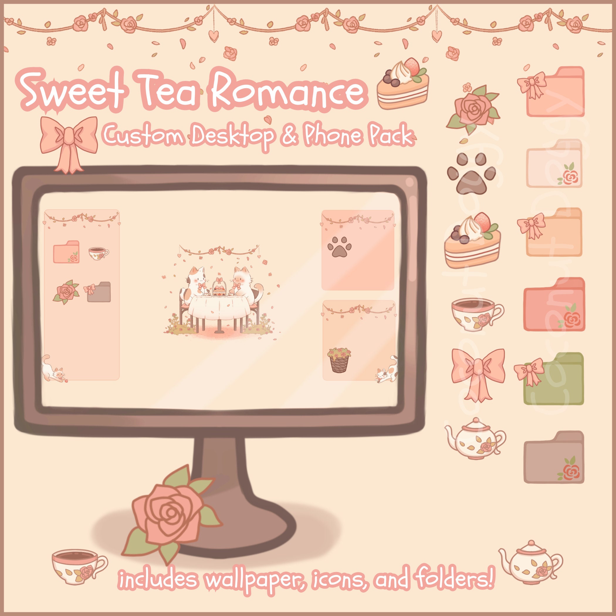 Sweet Tea Romance Desktop & Phone Theme Pack Custom Organizer Set With ...