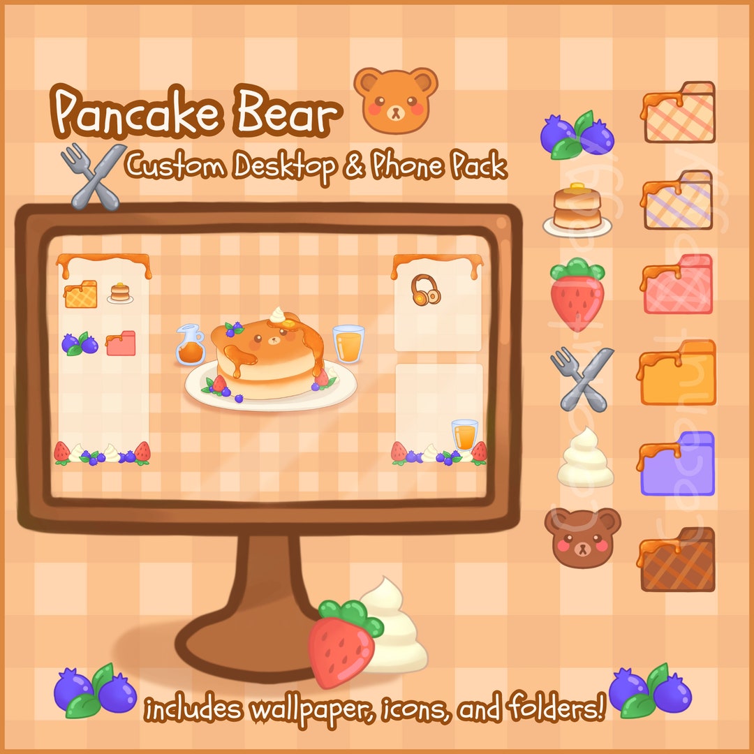 Pancake Bear | Desktop & Phone Theme Pack | Custom Organizer Set With ...
