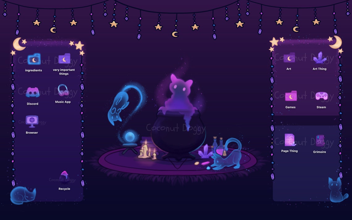 Witch Kitties | Magical Fantasy Wallpaper Desktop Phone Theme Pack ...