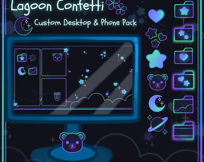 Lagoon Confetti Desktop & Phone Theme Pack Custom Organizer Set With Wallpaper Icons, Folders ...