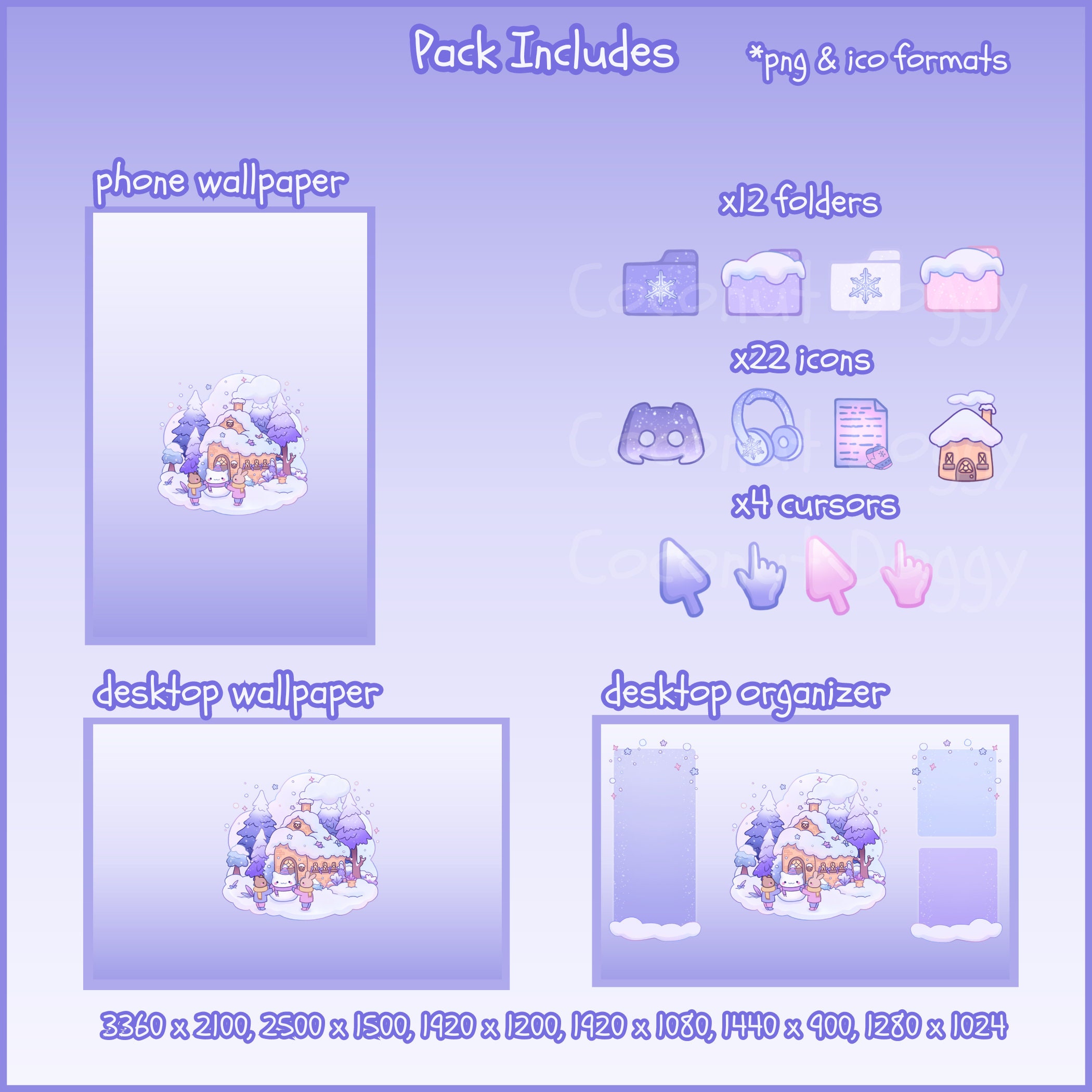 Winter Happiness | Desktop & Phone Theme Pack | Custom Organizer Set ...