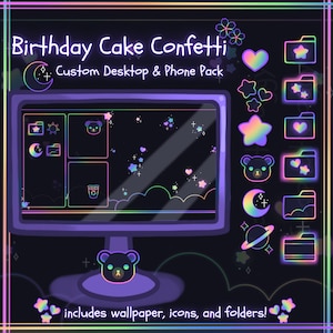 Birthday Cake Confetti | Desktop & Phone Theme Pack | Custom Organizer ...