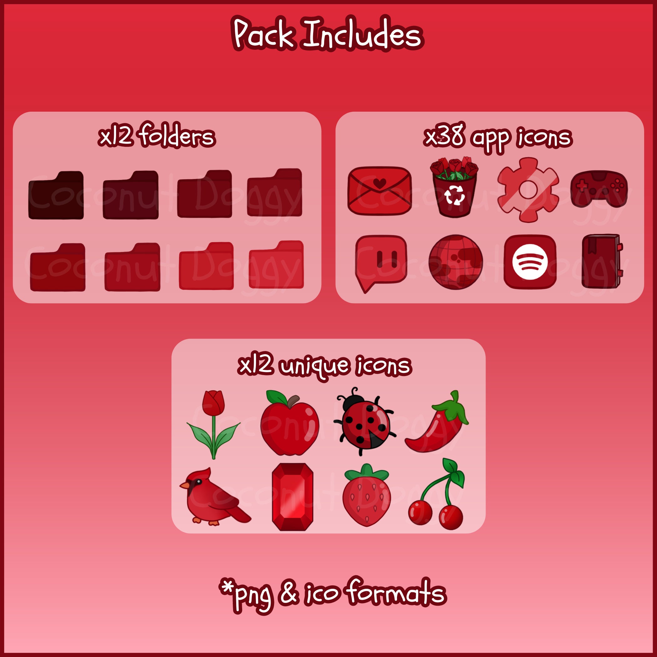 Red Desktop & Phone ICON Pack Custom Icons for Android, Iphone, Ios ...