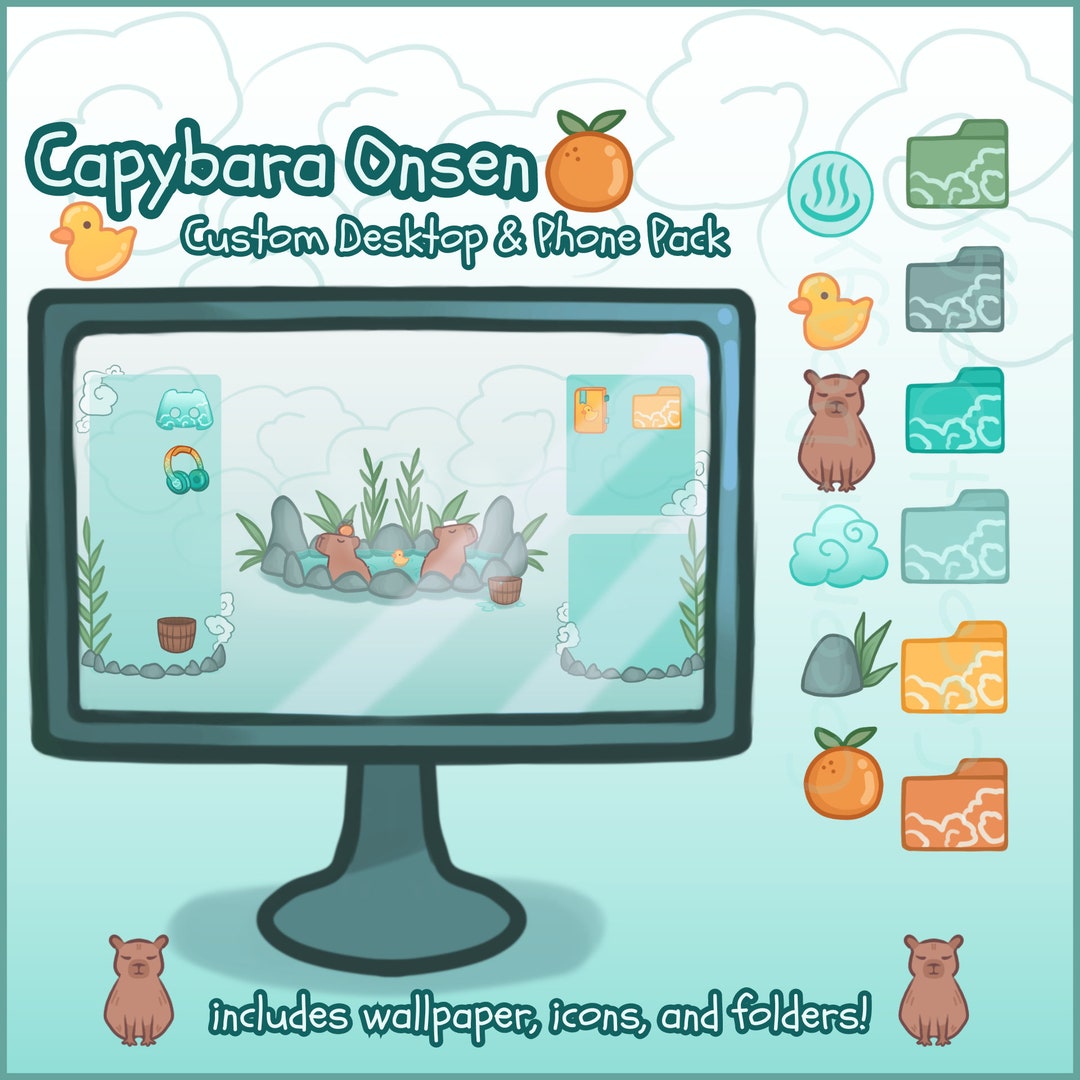 Capybara Onsen | Desktop & Phone Theme Pack | Custom Organizer Set With ...