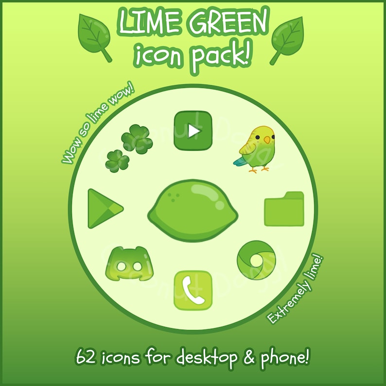 Lime Green Desktop & Phone ICON Pack!| Custom Icons for Android, Iphone ...