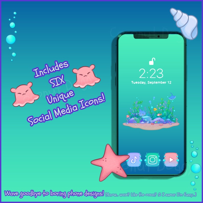 Ocean Menagerie Desktop & Phone Theme Pack Custom Organizer Set With ...