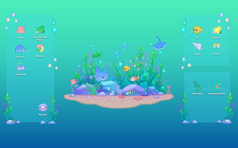 Ocean Menagerie Desktop & Phone Theme Pack Custom Organizer Set With ...