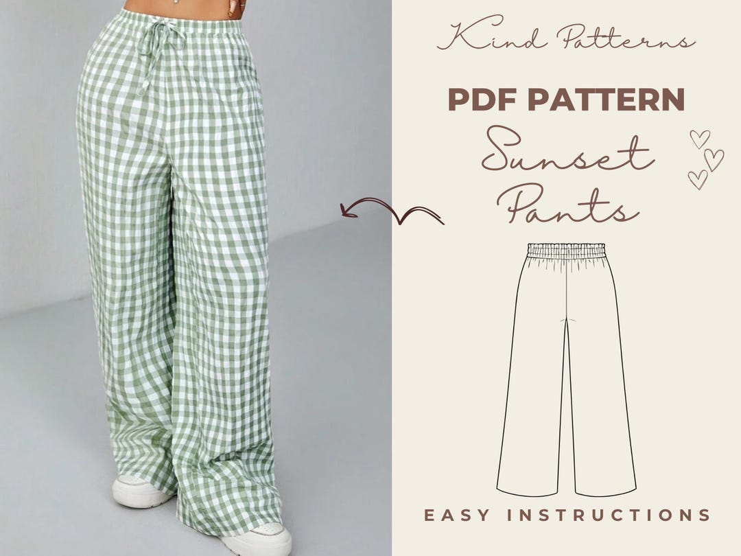 Wide Leg Pants Sewing Pattern PDF | High Waisted Elastic Waist Trousers ...
