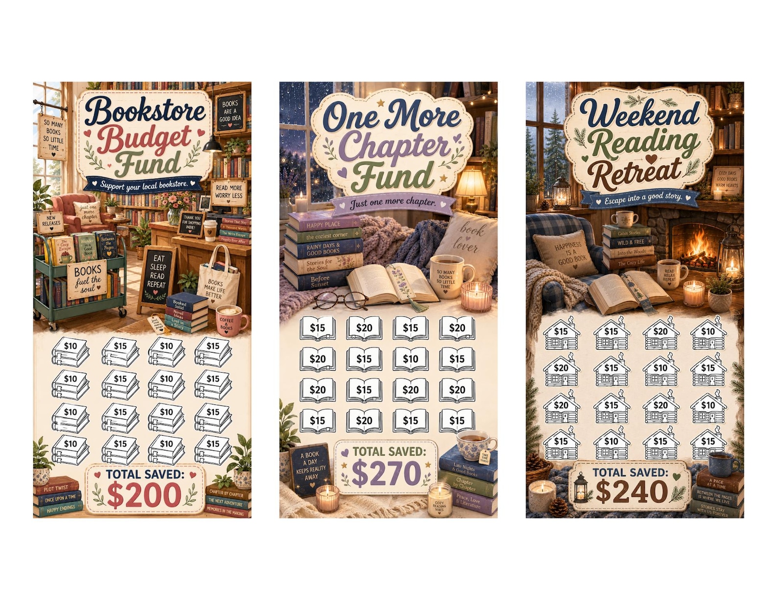 Book Lover Bundle | Laminated Cash Stuffing Savings Challenge Cards ...