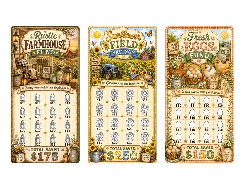 Country Farm Savings Challenge Bundle | Laminated Cash Stuffing Tracker ...