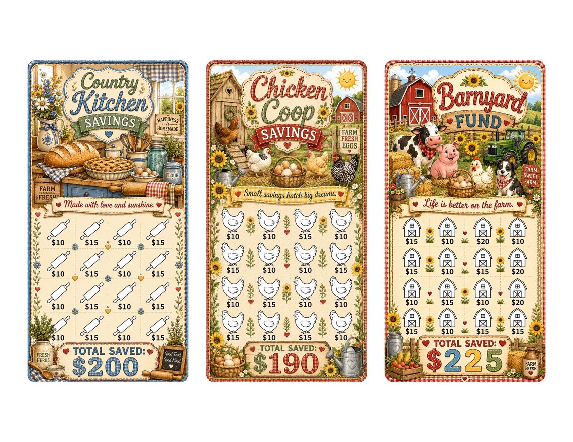 Country Farm Savings Challenge Bundle | Laminated Cash Stuffing Tracker ...