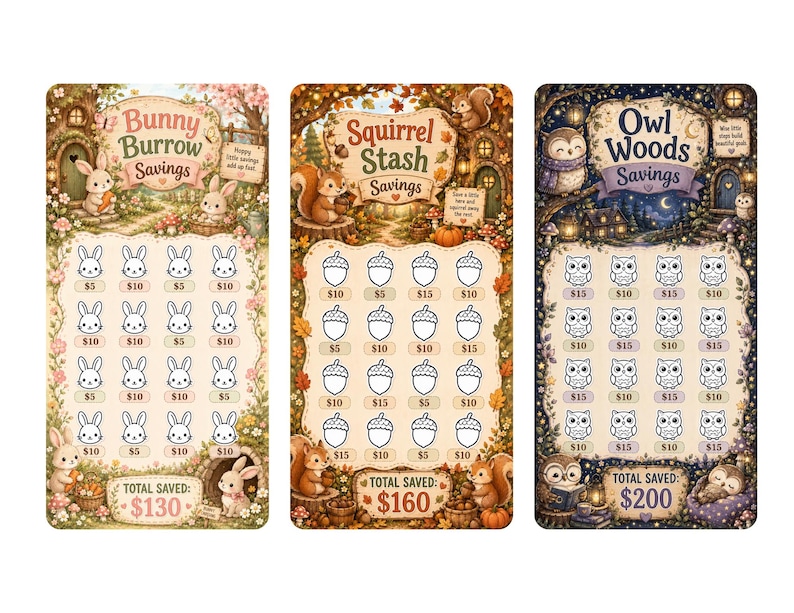 Woodland Savings Challenge Bundle | Laminated Cash Stuffing Challenge ...