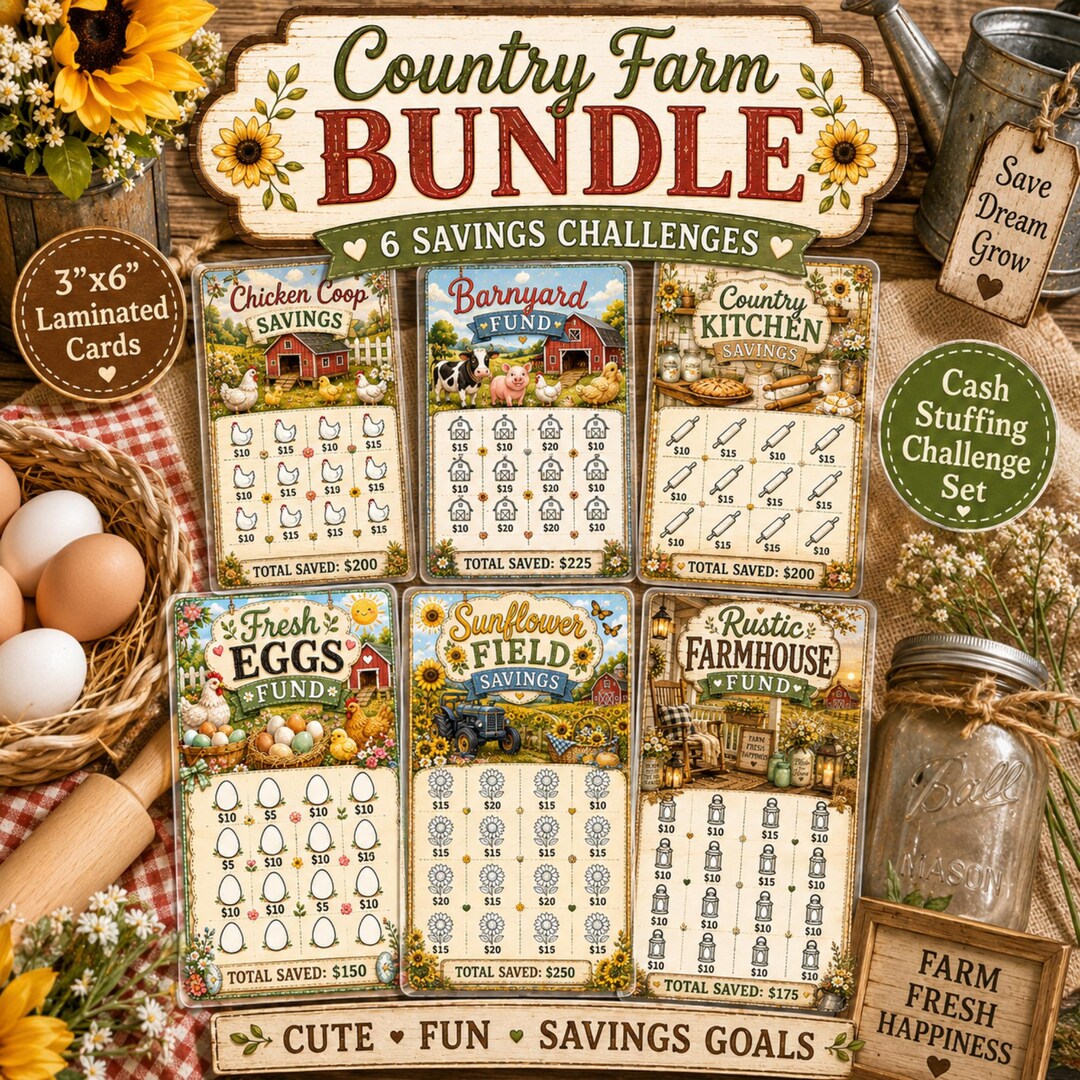 Country Farm Savings Challenge Bundle | Laminated Cash Stuffing Tracker ...