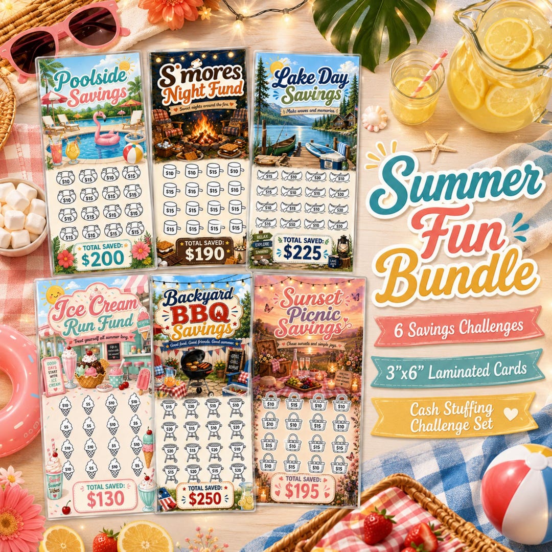 Summer Fun Bundle | Laminated Cash Stuffing Savings Challenge Cards ...