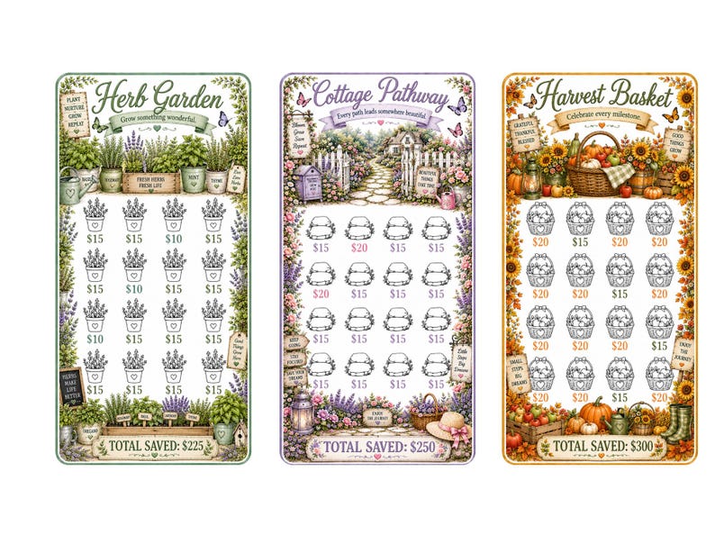 12 Reusable Laminated Savings Challenge Cards | Cottagecore Floral ...