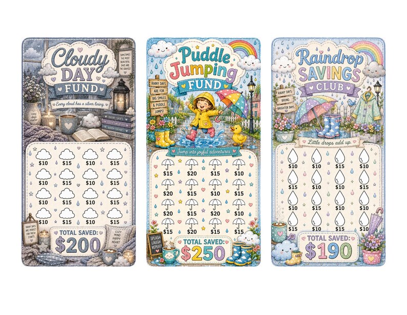 Rainy Day Savings Challenge Bundle | Laminated Cash Stuffing Cards ...