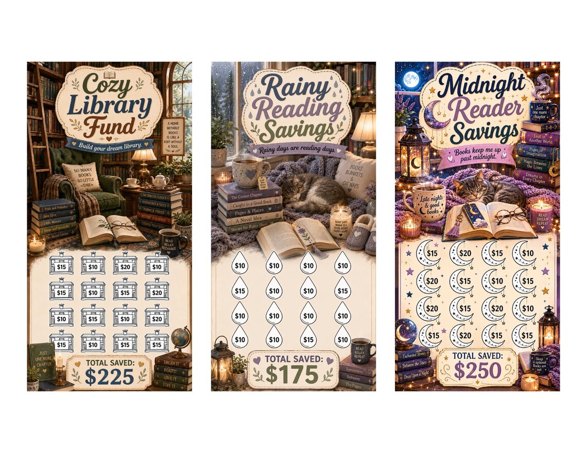 Book Lover Bundle | Laminated Cash Stuffing Savings Challenge Cards ...