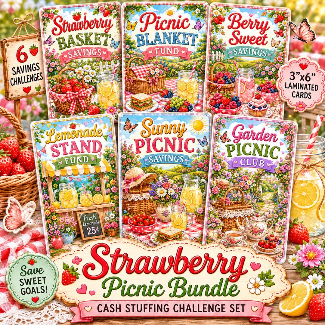Strawberry Picnic Savings Challenge Bundle | Laminated Cash Stuffing ...