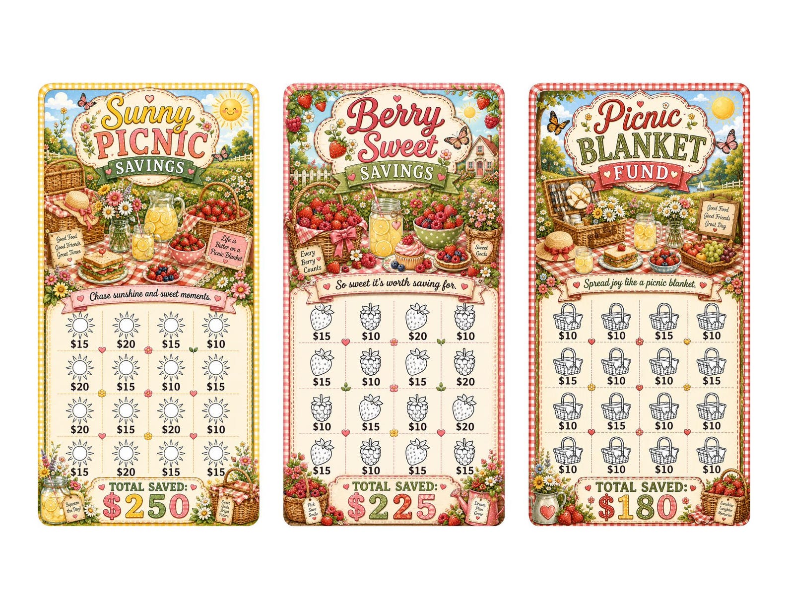 Strawberry Picnic Savings Challenge Bundle | Laminated Cash Stuffing ...