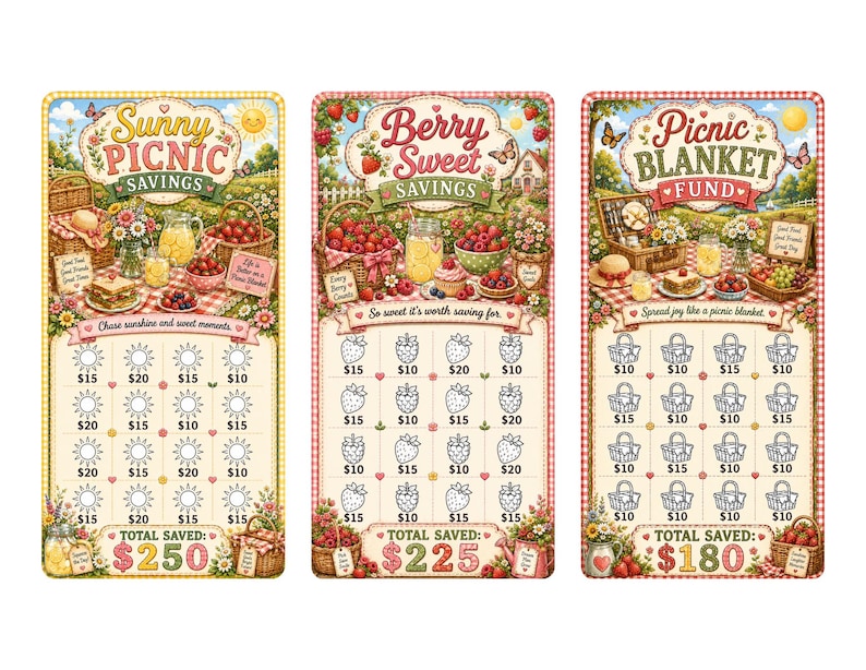Strawberry Picnic Savings Challenge Bundle | Laminated Cash Stuffing ...