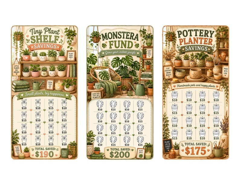 Plant Savings Challenge Bundle | Laminated Cash Stuffing Tracker Set ...