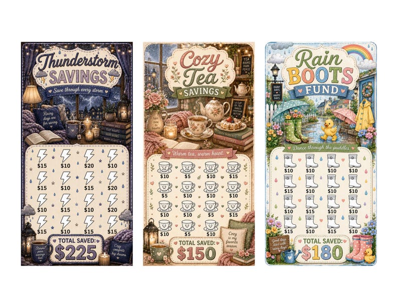 Rainy Day Savings Challenge Bundle | Laminated Cash Stuffing Cards ...