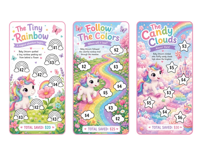 Baby Unicorn Savings Challenge Bundle | Kids Savings Challenge Cards ...
