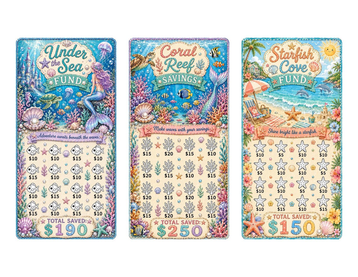 Mermaid Savings Challenge Bundle | Laminated Cash Stuffing Tracker Set ...