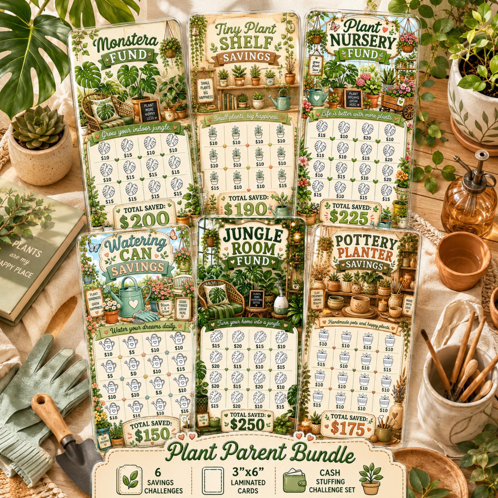 Plant Savings Challenge Bundle | Laminated Cash Stuffing Tracker Set ...