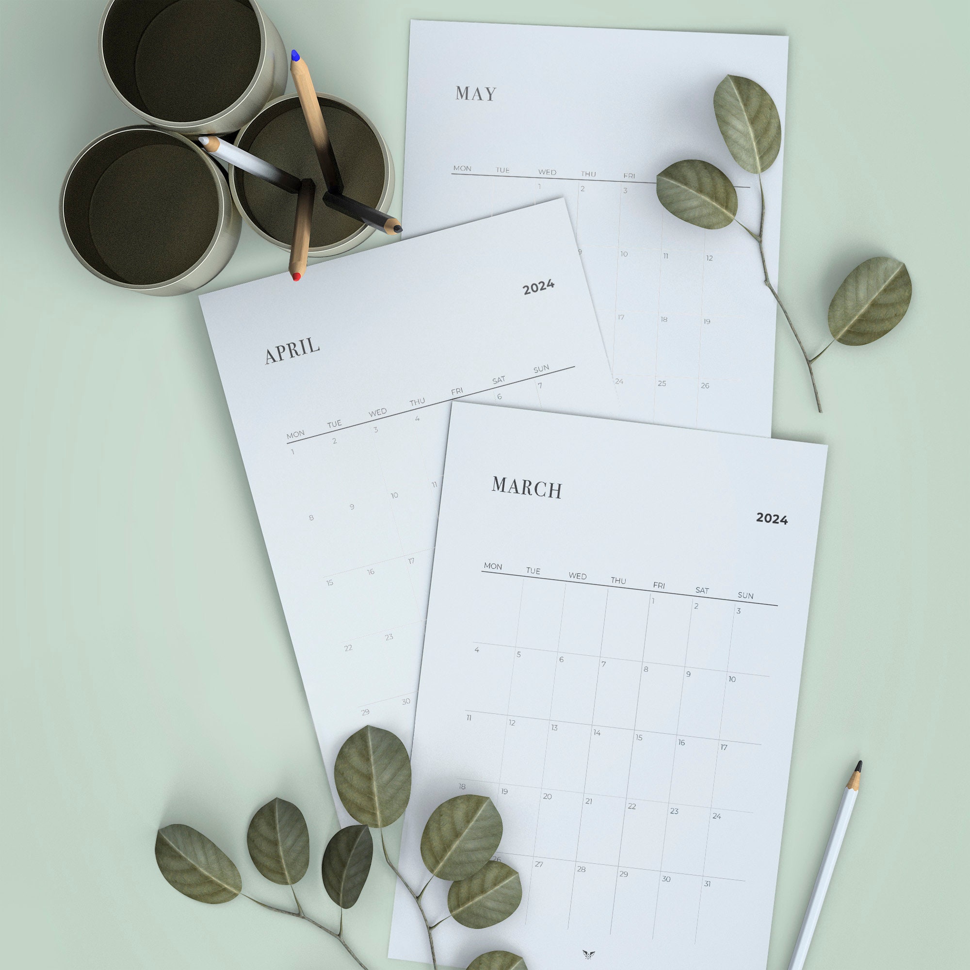 2024 Minimalist Monthly Calendar Monday Start January to - Etsy
