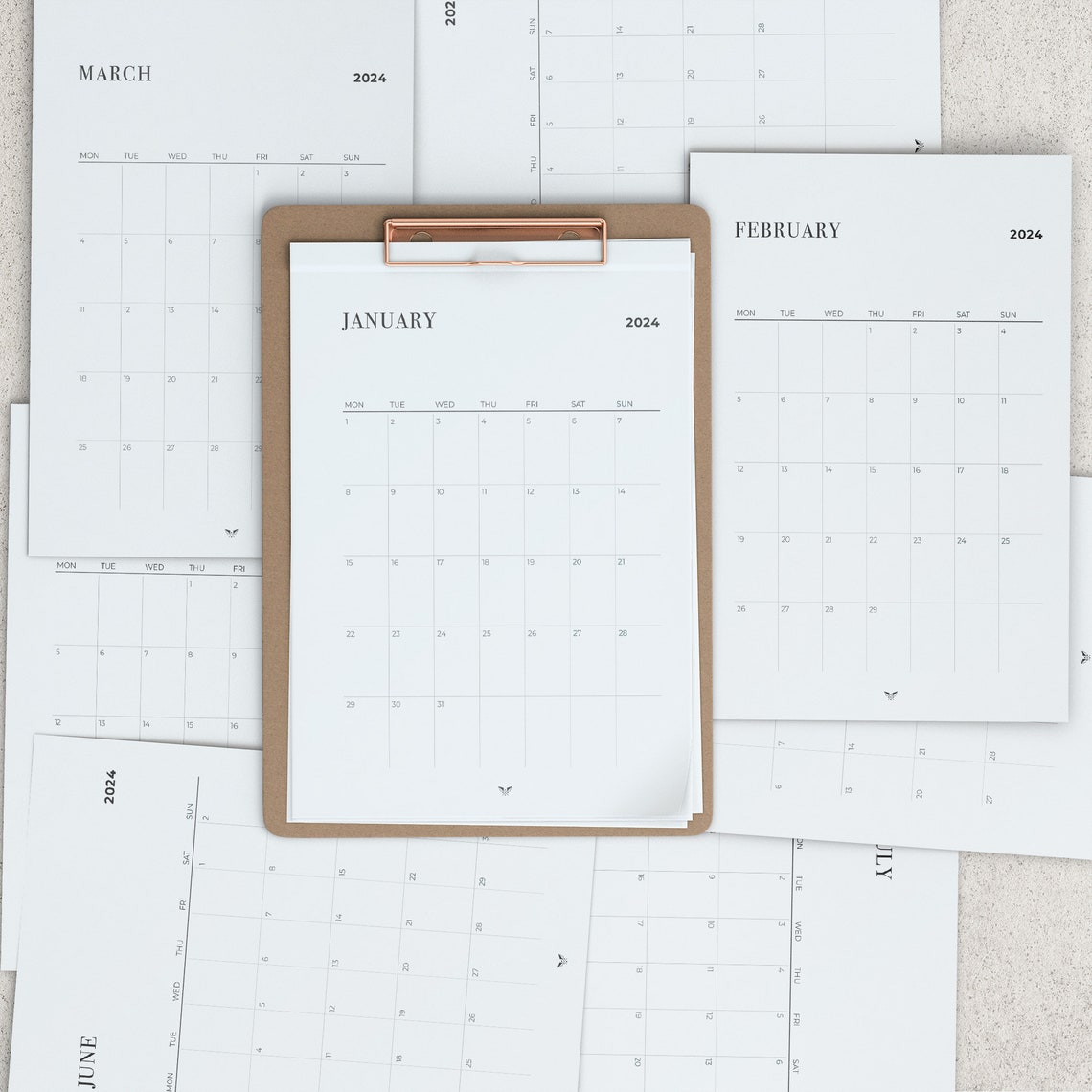 2024 Minimalist Monthly Calendar Monday Start January to - Etsy