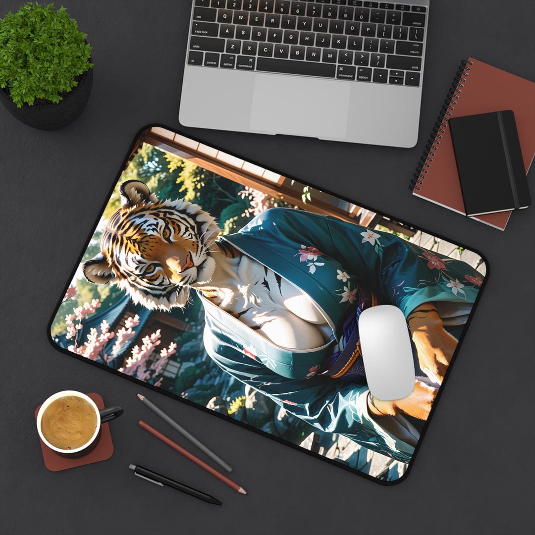 Furry Tiger Girl Desk Mat Anthro Computer Accessory and Decor Large ...