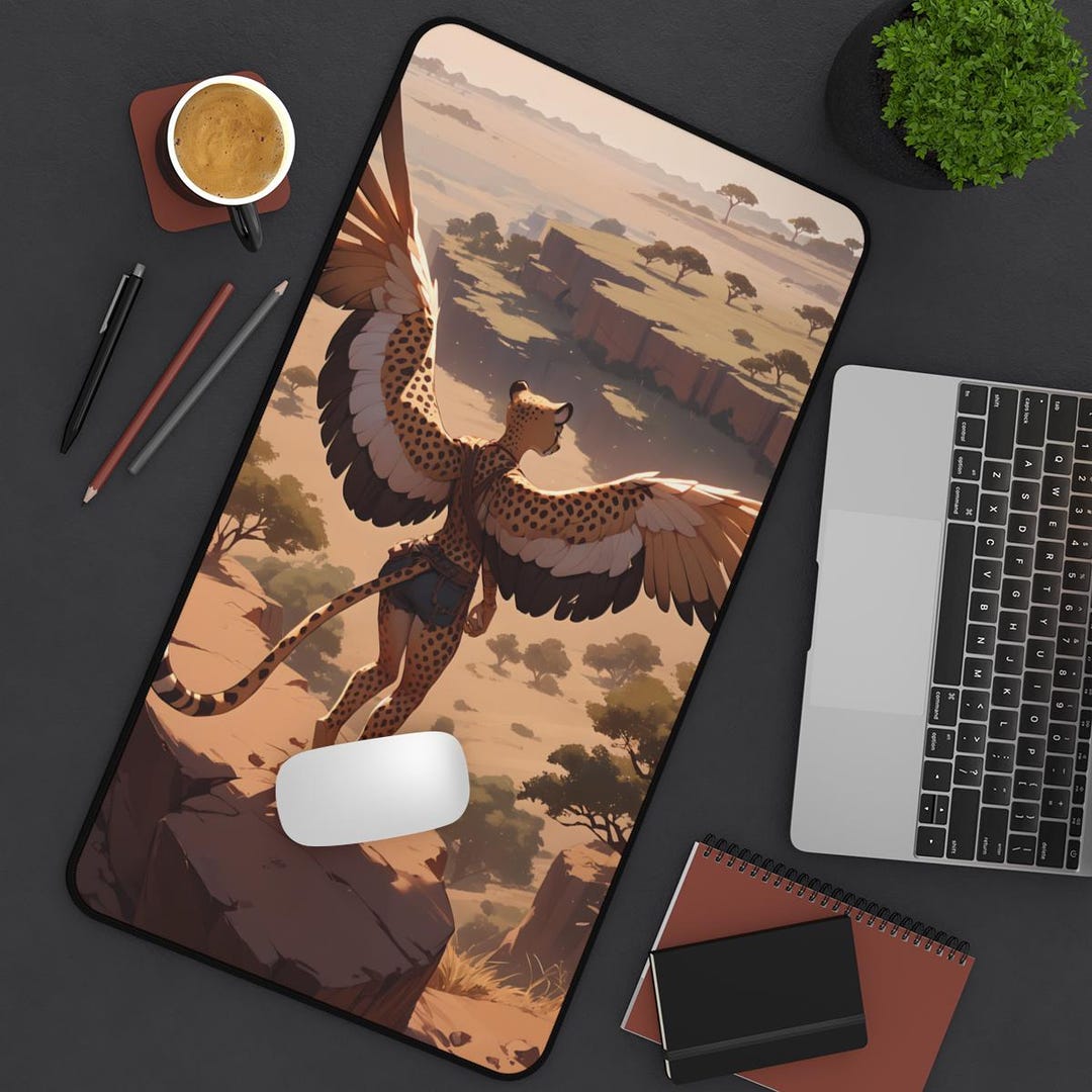 Winged Cheetah Furry Girl Desk Mat Anthro Computer Accessory and Decor ...
