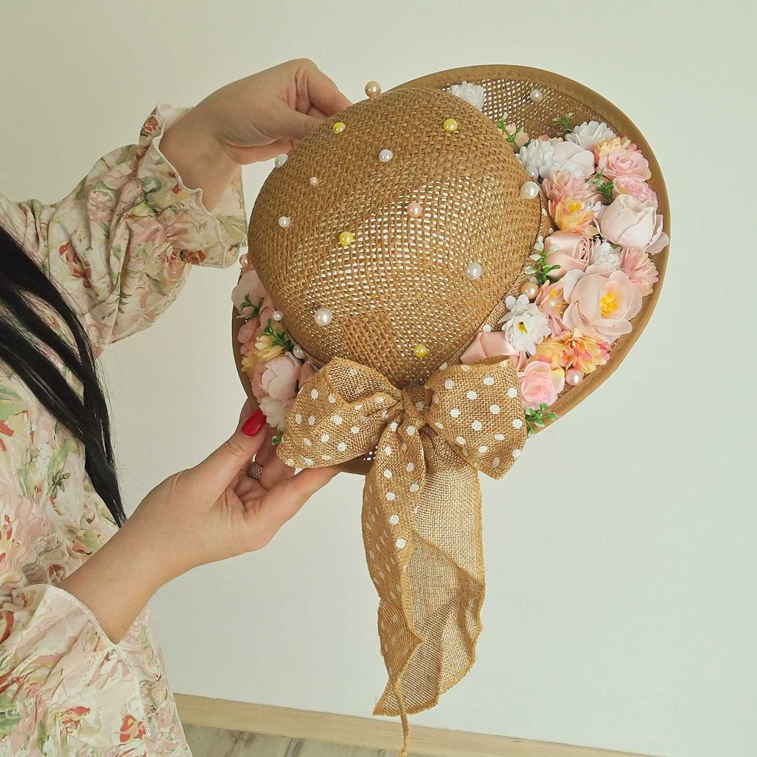 Straw Hat With Flowers - Etsy