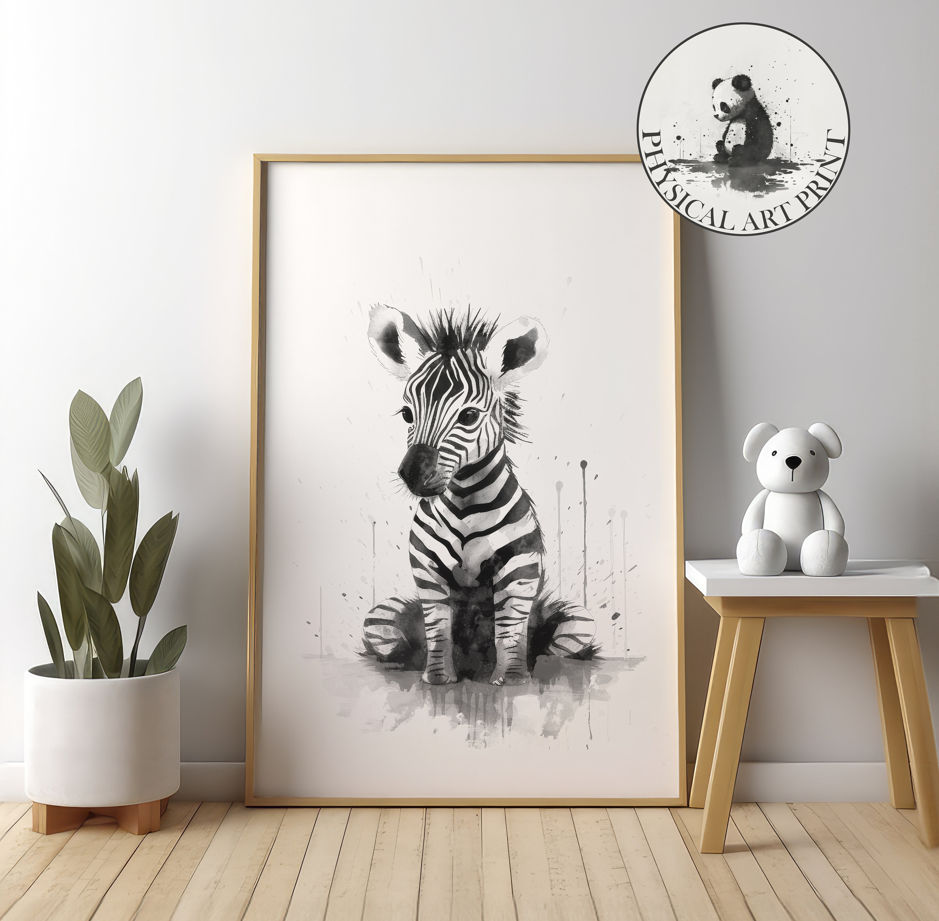 Baby Zebra in the Rain - PHYSICAL PRINT , Animal Illustration, Nursery ...