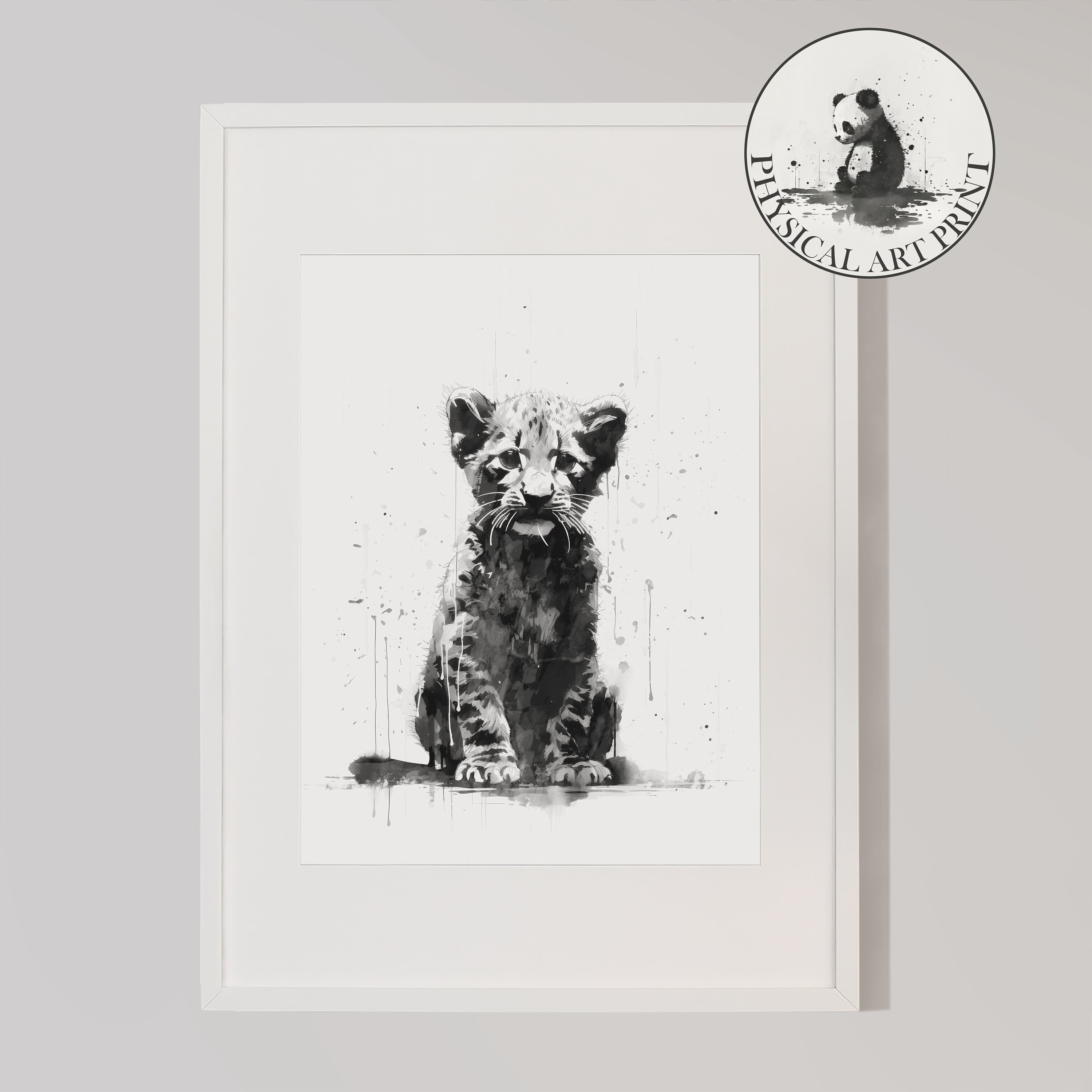 Baby Puma in the Rain PHYSICAL PRINT , Animal Illustration, Nursery ...