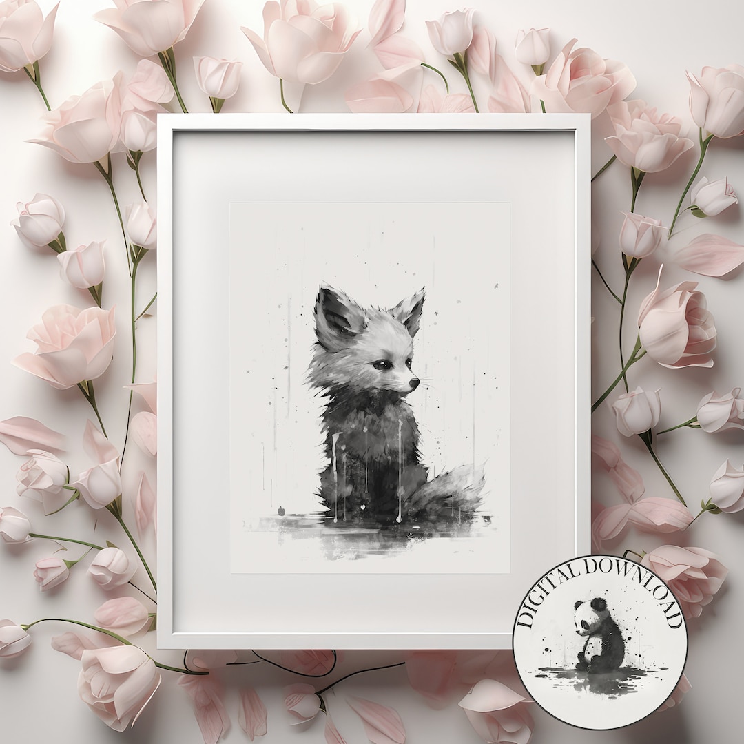 Baby Fox in the Rain - DIGITAL DOWNLOAD, Cute Fox Illustration, Infant ...